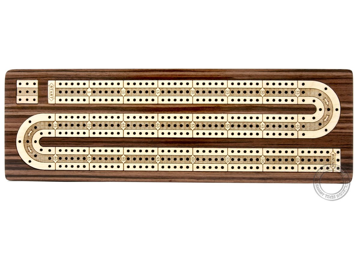 House of Cribbage - Continuous Cribbage Board/Box Inlaid in Rosewood/Maple 12" - 3 Tracks - Sliding Lid Drawer