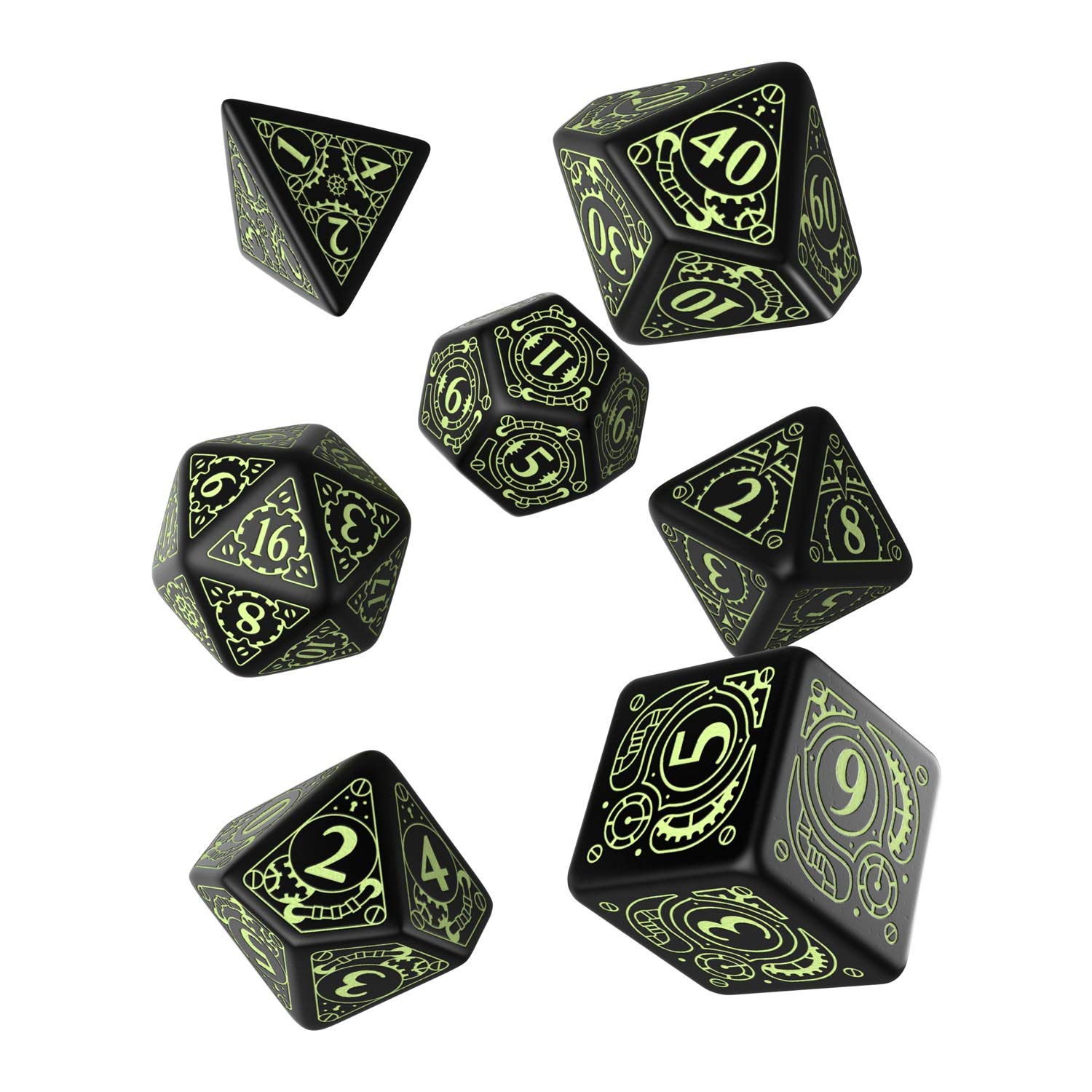 Q-Workshop Steampunk Black & Glow-in-The-Dark Dice Set (7)