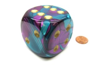 purple teal gemini dice with gold pips 50mm (2in) d6 die chessex