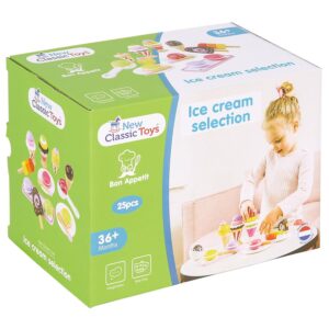 New Classic Toys Wooden Ice Cream Set Pretend Play Toy for Kids Cooking Simulation Educational Toys and Color Perception Toy for Preschool Age Toddlers Boys Girls