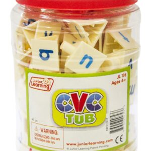 Junior Learning CVC Tri-Blocks Tub, 90 Blocks, Ages 4-5, Phonemic Awareness, Pre K-1, White