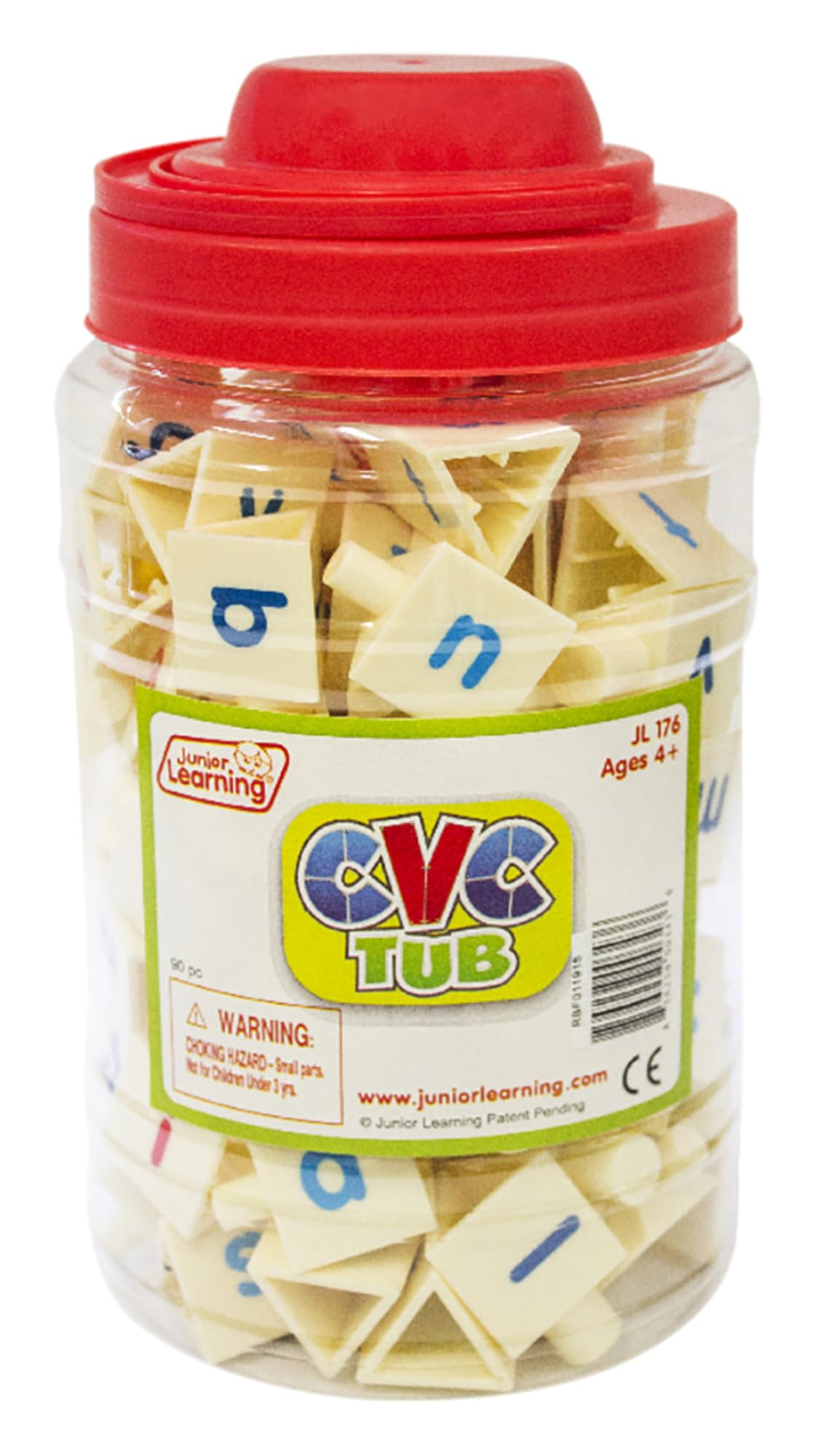 Junior Learning CVC Tri-Blocks Tub, 90 Blocks, Ages 4-5, Phonemic Awareness, Pre K-1, White