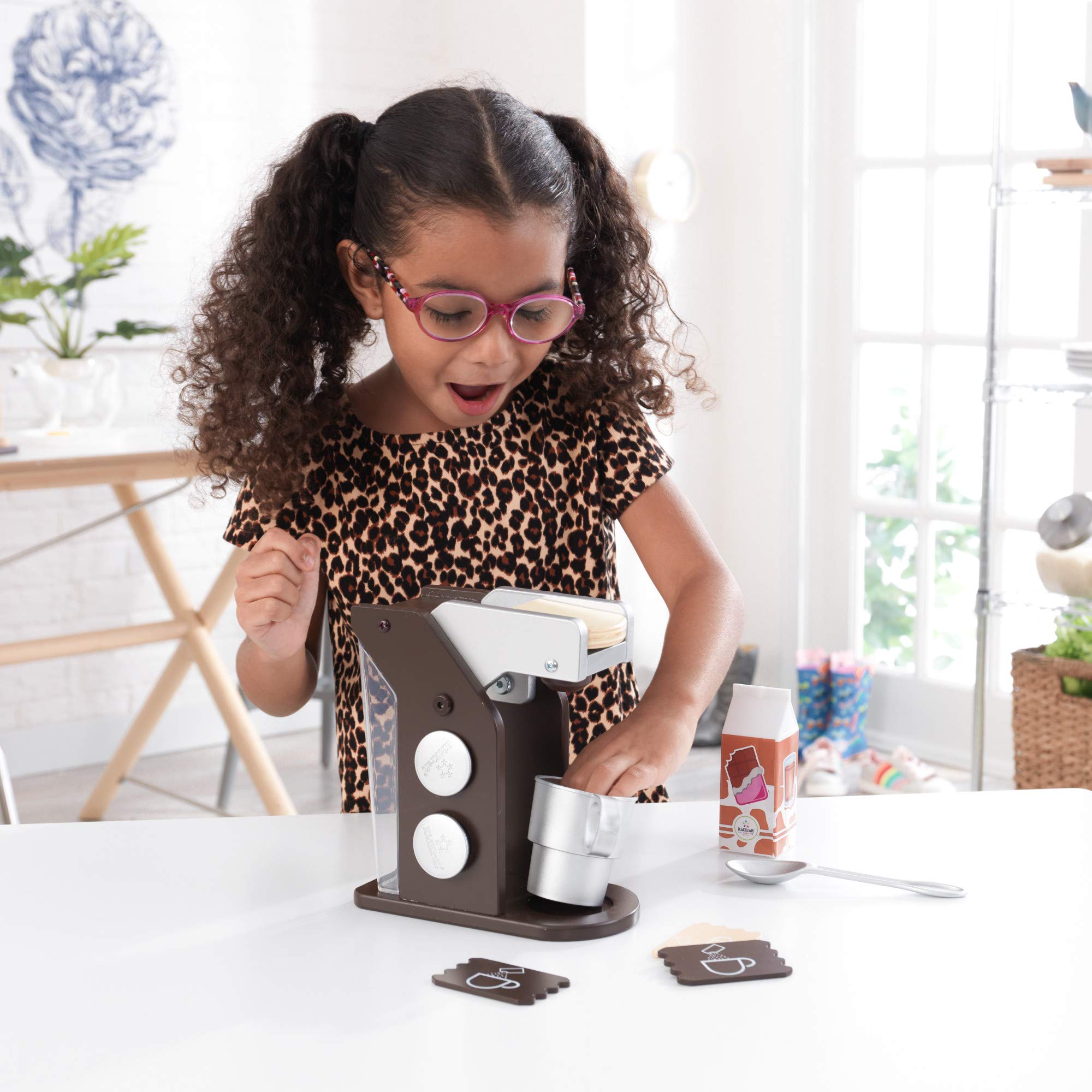 KidKraft Children's Espresso Coffee Set - Role Play Toys for The Kitchen, Play Kitchen Accessories, Gift for Ages 3+