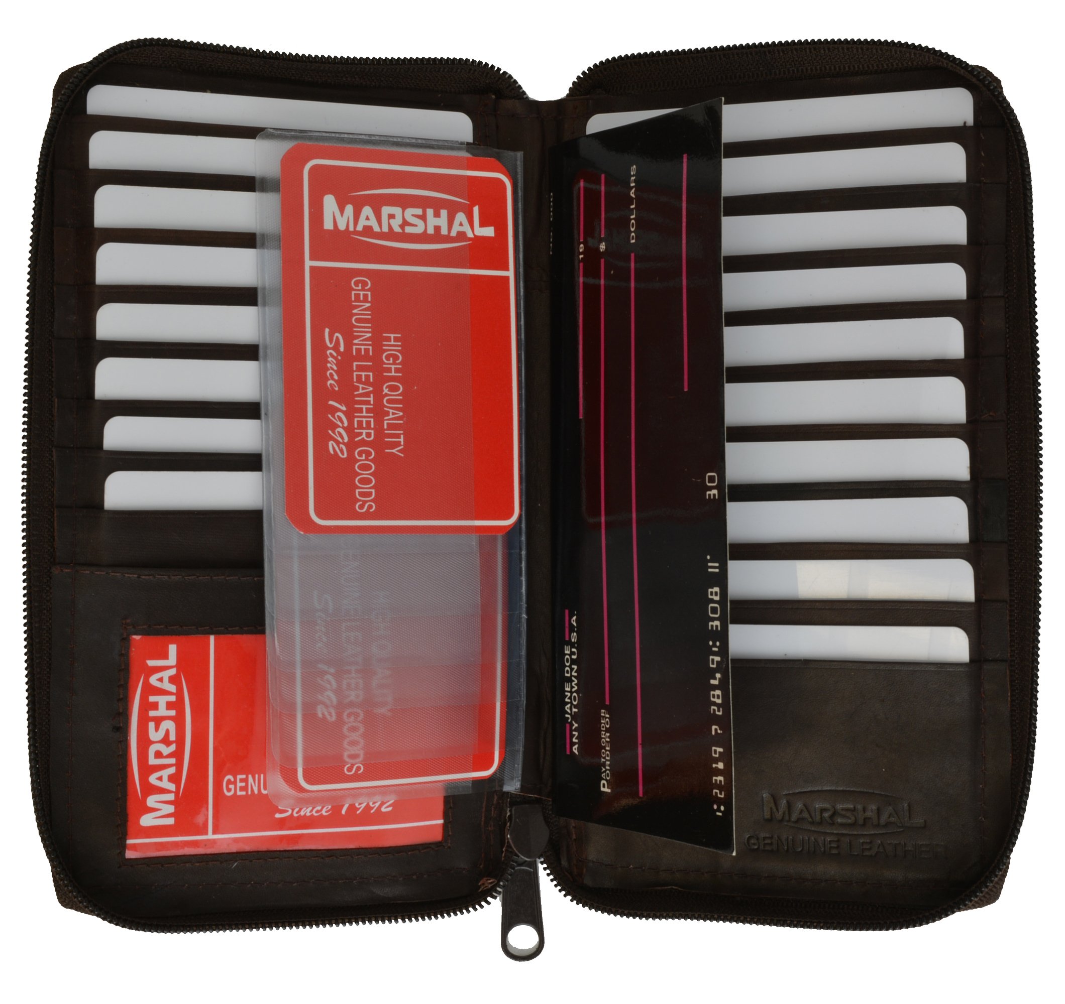 MARSHAL Credit Card Holder Tall Wallet With All Around Zipper (Brown)