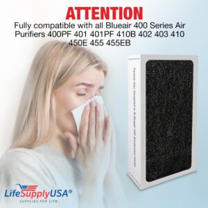 LifeSupplyUSA SmokeStop Carbon Particle Filter Replacement Compatible with All Blueair 400 Series Air Purifiers 400PF 401 401PF 410B 402 403 410 450E 455 455EB