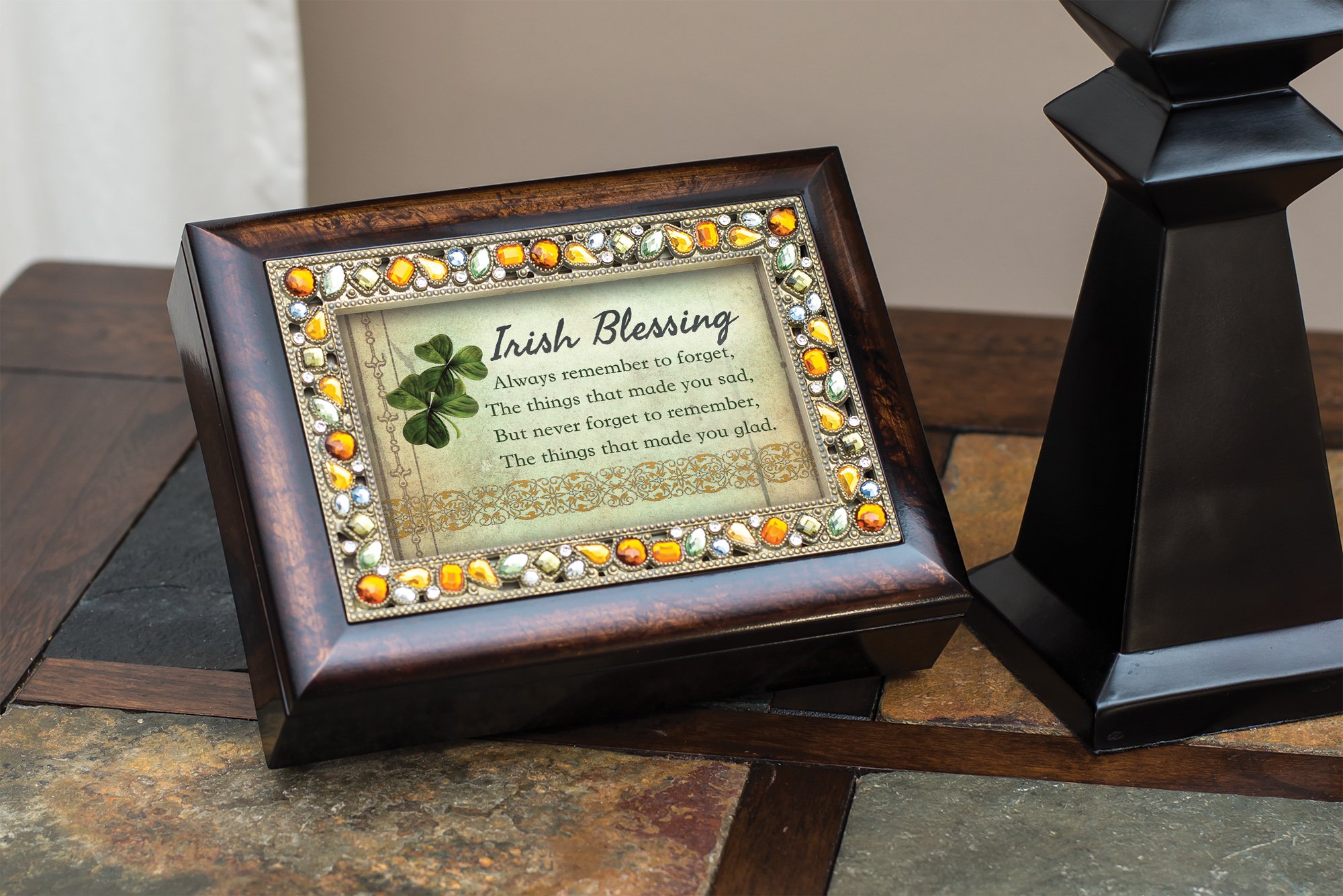 Cottage Garden Irish Blessing Always Remember Earth Tone Jewelry Music Box Plays When Irish Eyes are Smiling