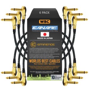 worlds best cables 6 units - 6 inch - canare gs-6 - guitar bass effects instrument, patch cable with premium gold plated (6.35mm) low-profile, r/a pancake type ts connectors - custom made