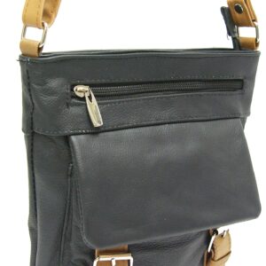 Handcrafted Genuine Leather Pebbled Medium Cross Body Shoulder Bag Purse (Black)