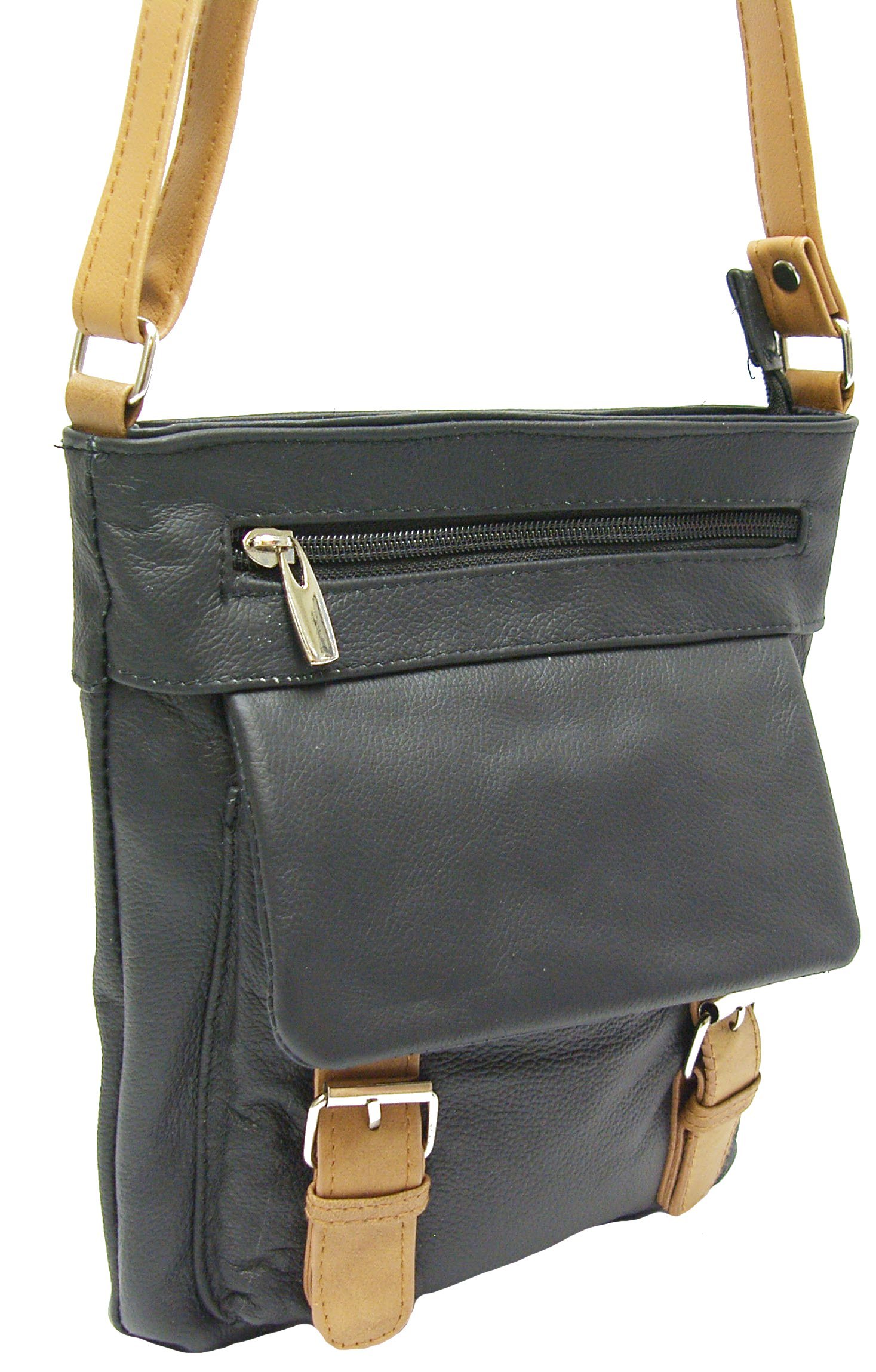 Handcrafted Genuine Leather Pebbled Medium Cross Body Shoulder Bag Purse (Black)