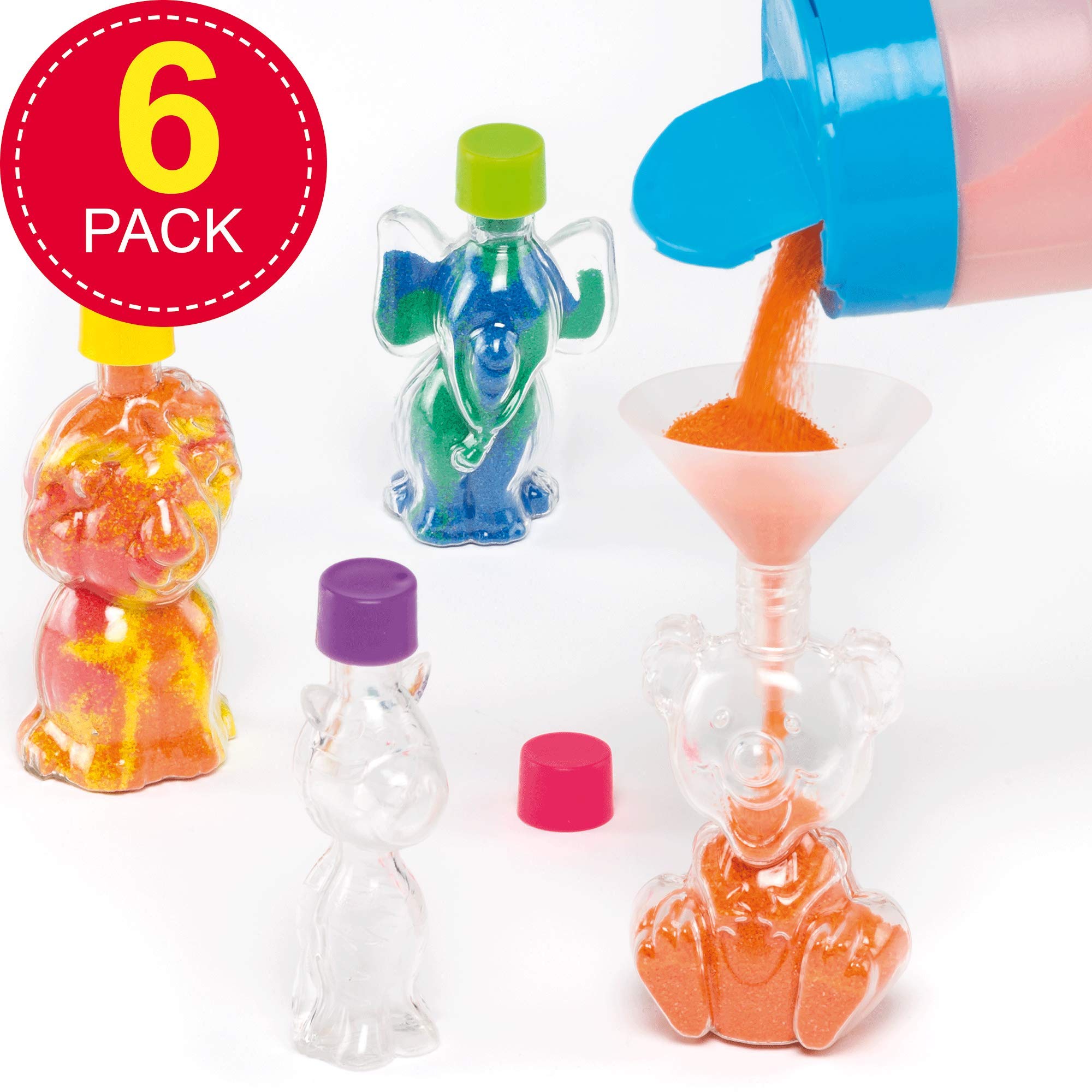 Baker Ross AF360 Animal Sand Art Bottles - Pack of 6, to Fill with Loose Glitter Or Sand, Art for Crafting and Ornament Making