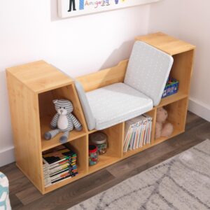 KidKraft Wooden Bookcase with Reading Nook, Storage and Gray Cushion - Natural