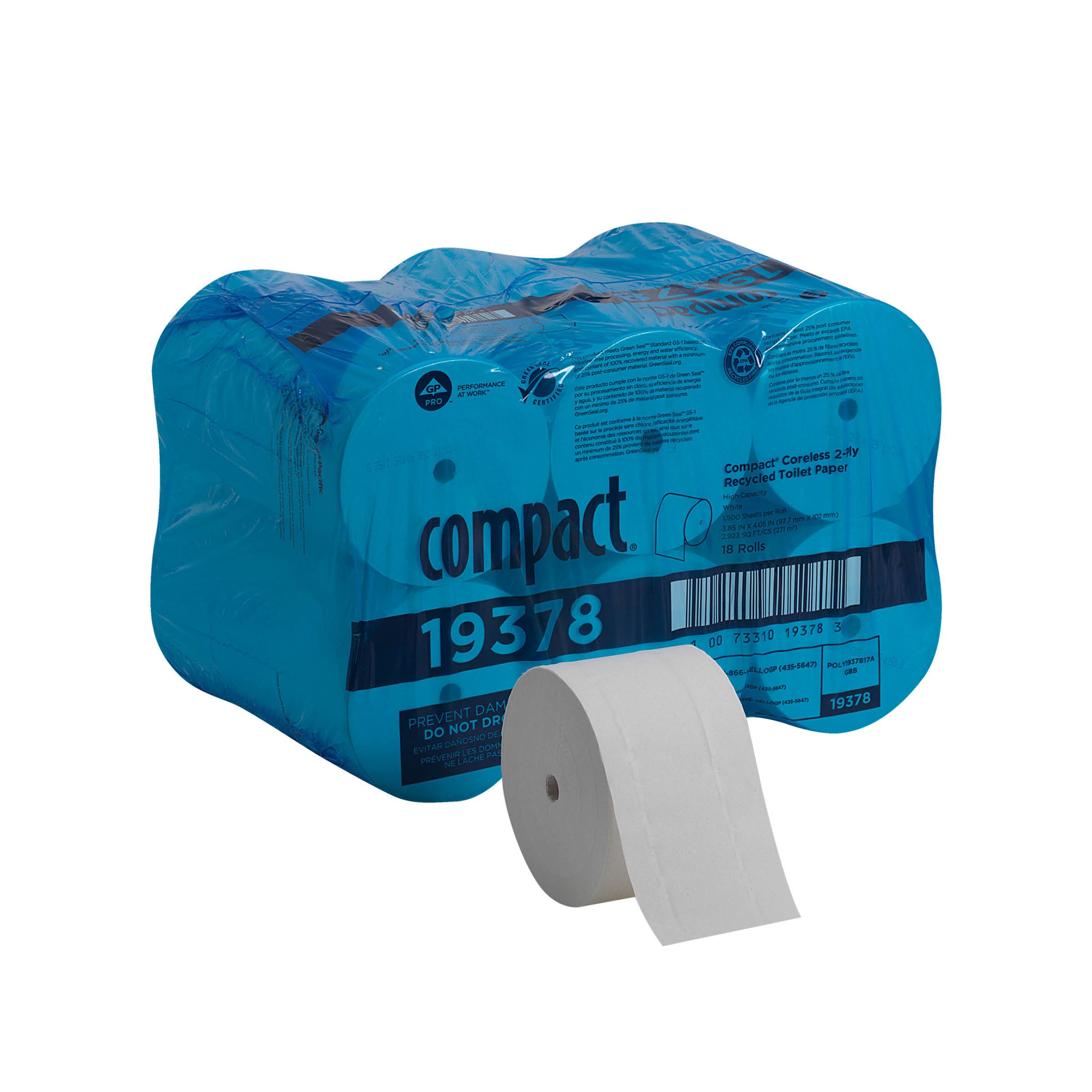 COMPACT® CORELESS 2-PLY RECYCLED TOILET PAPER BY GP PRO (GEORGIA-PACIFIC), 18 ROLLS PER PACKAGE