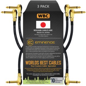 worlds best cables 3 units - 18 inch - pedal, effects, patch, instrument cable custom made made using mogami 2524 wire and eminence gold plated ¼ inch (6.35mm) r/a pancake type connectors