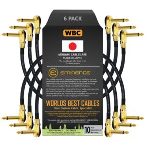 worlds best cables 6 units - 12 inch - pedal, effects, patch, instrument cable custom made made using mogami 2524 wire and eminence gold plated ¼ inch (6.35mm) r/a pancake type connectors