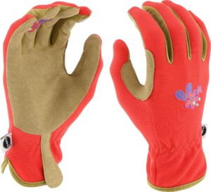 miracle-gro mg86201 synthetic leather palm gloves – [orange, medium/large], touchscreen compatible