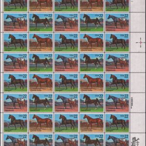 USPS Horse Breeds 1985 Full Sheet of 40 x 22 Cent Stamps Scott 2155-58