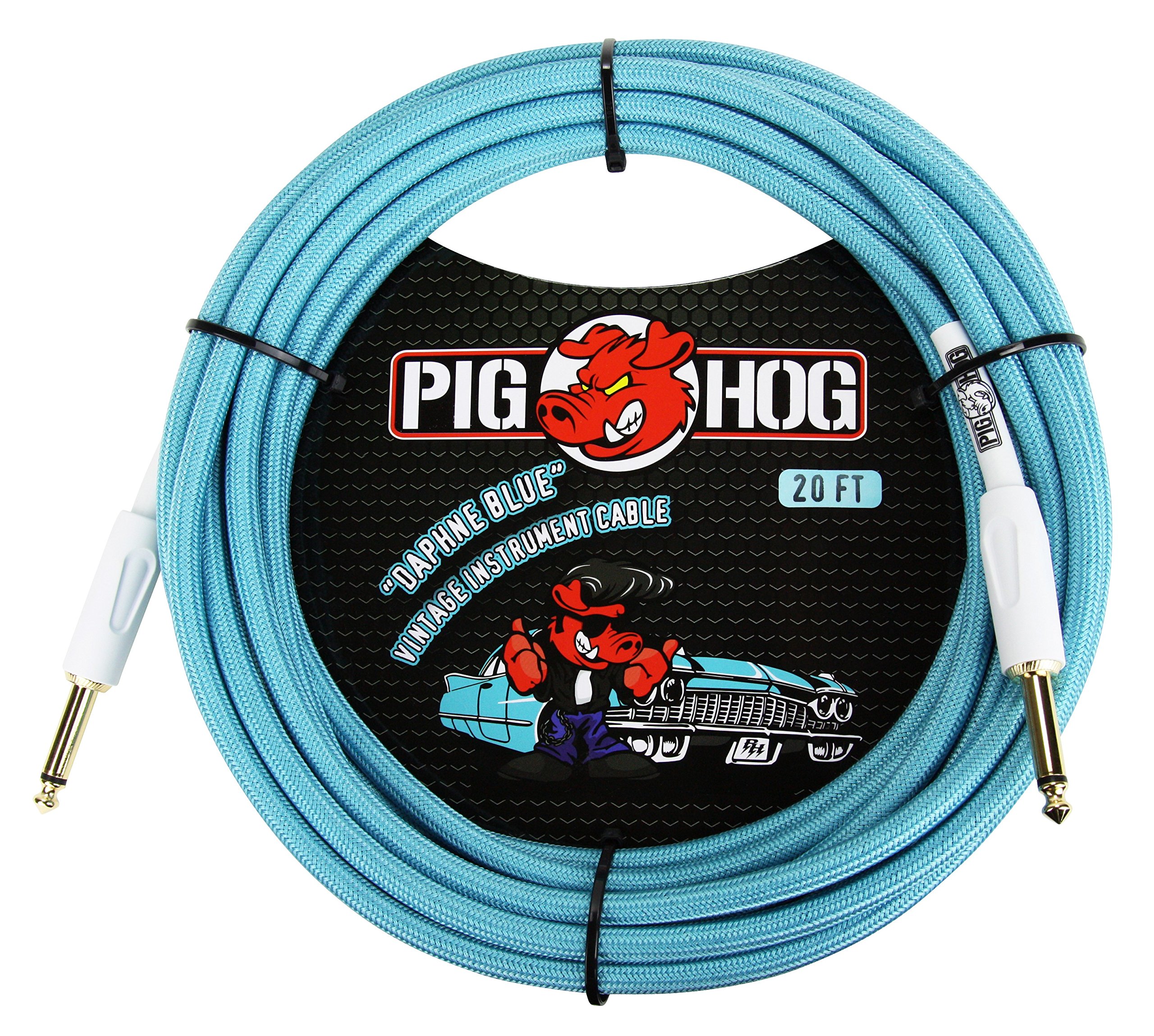 Pig Hog PCH20DB 1/4" to 1/4" Daphne Blue Guitar Instrument Cable, 20 Feet