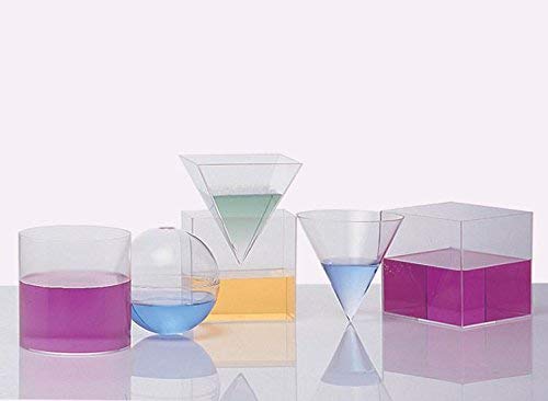 hand2mind Plastic Fillable 3D Shapes, Clear Geometric Solids for Measuring Volume (Set of 6)