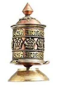 table top copper brass tibetan buddhist 8 lucky symbols prayer wheel