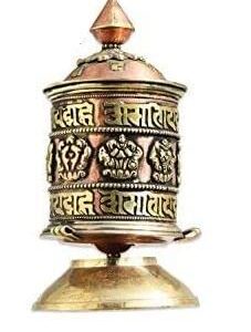 Table Top Copper Brass Tibetan Buddhist 8 Lucky Symbols Prayer Wheel