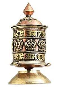 Table Top Copper Brass Tibetan Buddhist 8 Lucky Symbols Prayer Wheel