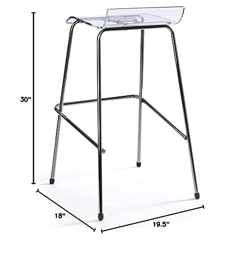 Displays2go Set of 4 - Modern Bar Stools with Clear Acrylic Seat, Backless, Stackable, Polished Chrome Legs