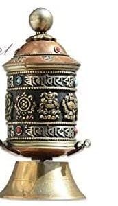 Table Top Copper Brass Tibetan Buddhist 8 Lucky Symbols Prayer Wheel