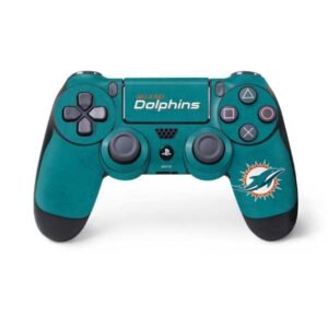 skinit decal gaming skin compatible with ps4 controller - officially licensed nfl miami dolphins distressed- aqua design