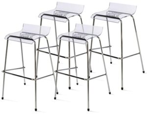 displays2go set of 4 - modern bar stools with clear acrylic seat, backless, stackable, polished chrome legs