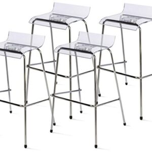 Displays2go Set of 4 - Modern Bar Stools with Clear Acrylic Seat, Backless, Stackable, Polished Chrome Legs