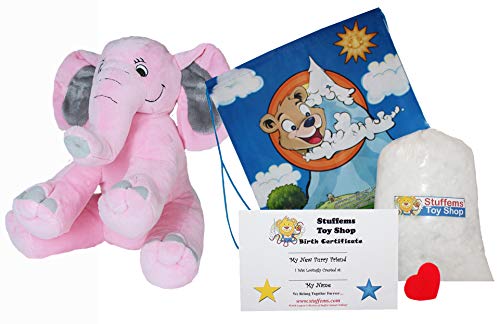 Make Your Own Stuffed Animal Pink Elephant Kit 16"- No Sew - Kit with Cute Backpack!