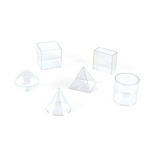 hand2mind plastic fillable 3d shapes, clear geometric solids for measuring volume (set of 6)