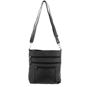 Silver Fever Messenger Italian Leather Shoulder Cross Body Bag Ipad Compatible Unisex (Black-603)