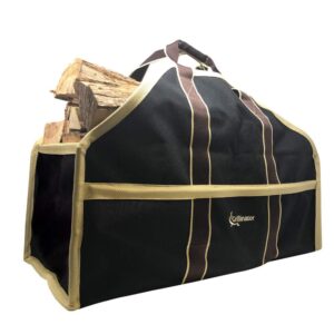 grillinator ultimate firewood log carrier: back saving design with ultra premium canvas (black)