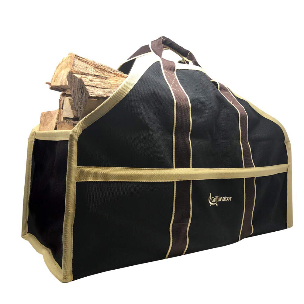 Grillinator Ultimate Firewood Log Carrier: Back Saving Design with Ultra Premium Canvas (Black)