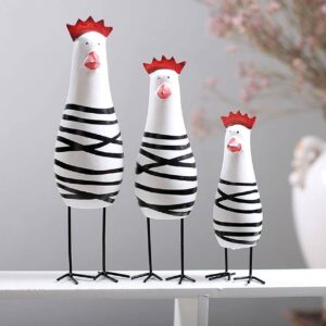 Greencherry Wood Cute Chicken Chook Carving Figurines for Home Decor Pack of 3 Pcs