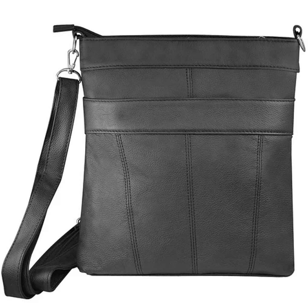 Silver Fever Messenger Italian Leather Shoulder Cross Body Bag Ipad Compatible Unisex (Black-603)