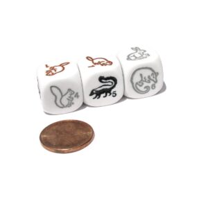 Koplow Games Set of 6 Woodland Creatures 16mm D6 Animal Dice - White with Multi-Color Etches