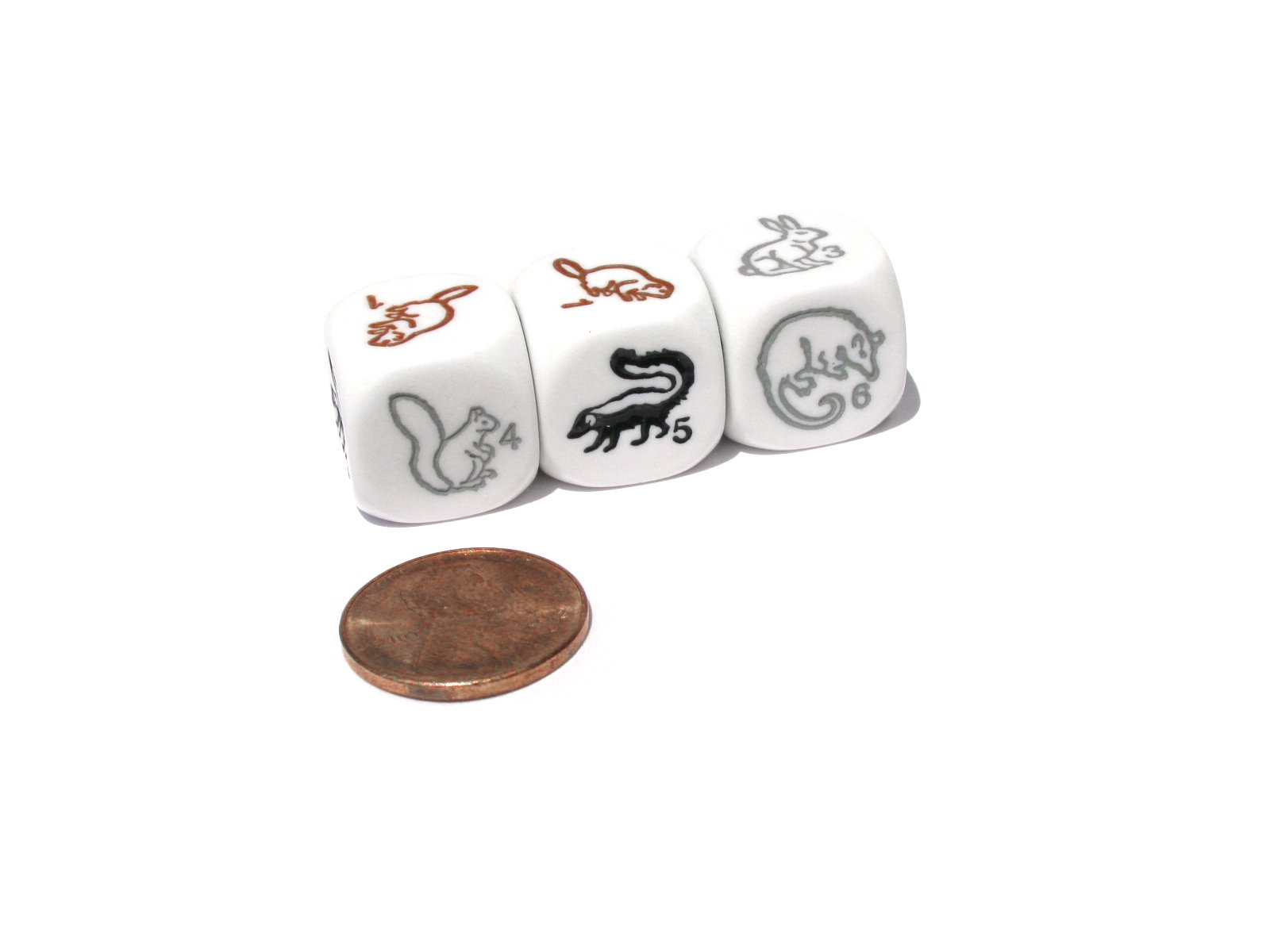 Koplow Games Set of 6 Woodland Creatures 16mm D6 Animal Dice - White with Multi-Color Etches