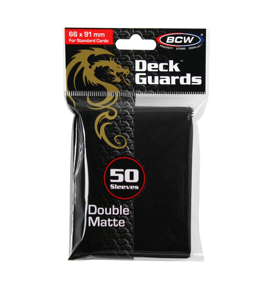 BCW Deck Guard - Double Matte Black Card Sleeves | Acid-Free, Archival-Safe, No PVC | Anti-Glare Matte Finish | Fits Standard 2½" x 3½" Game Cards | Durable Deck Protector Sleeves | 300 Ct