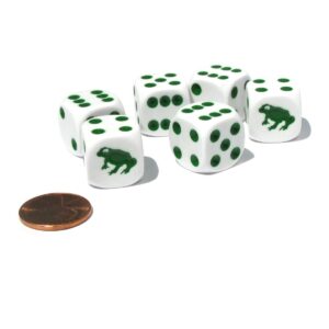 Set of 6 Frog 16mm D6 Round Edged Koplow Animal Dice - White with Green Pips