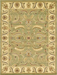 unique loom voyage collection traditional oriental classic intricate floral design area rug, 9 ft 12 ft, light green/ivory