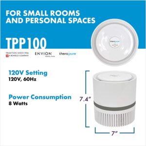 ENVION Therapure TPP100 Triple Action HEPA Type UV-C Air Purifier with 2 Fan Speeds for Small Spaces up to 25 Square Feet, White