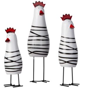 Greencherry Wood Cute Chicken Chook Carving Figurines for Home Decor Pack of 3 Pcs