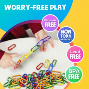 Skoolzy 120 Pcs Plastic Chain Links for Kindergarten, Link and C Clips for Kindergarten Math Games, Classroom Must Haves and Fine Motor Toys, Links for Fine Motor Skills & Kindergarten Manipulatives