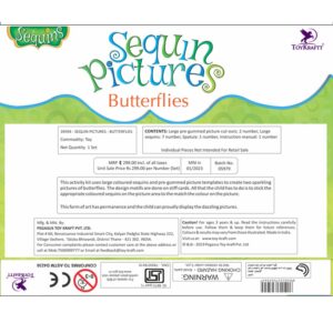 ToyKraftt Toddler Butterfly Art and Craft Kit for 3 to 5 Year Olds, Peel and Stick Pictures, Gifts for Boys Girls - Sequin Pictures Butterflies