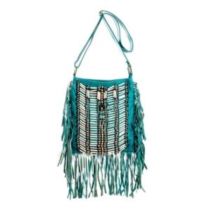 turquoise boho bag | real leather | fringe purse | bohemian bags | hobo tote handbag