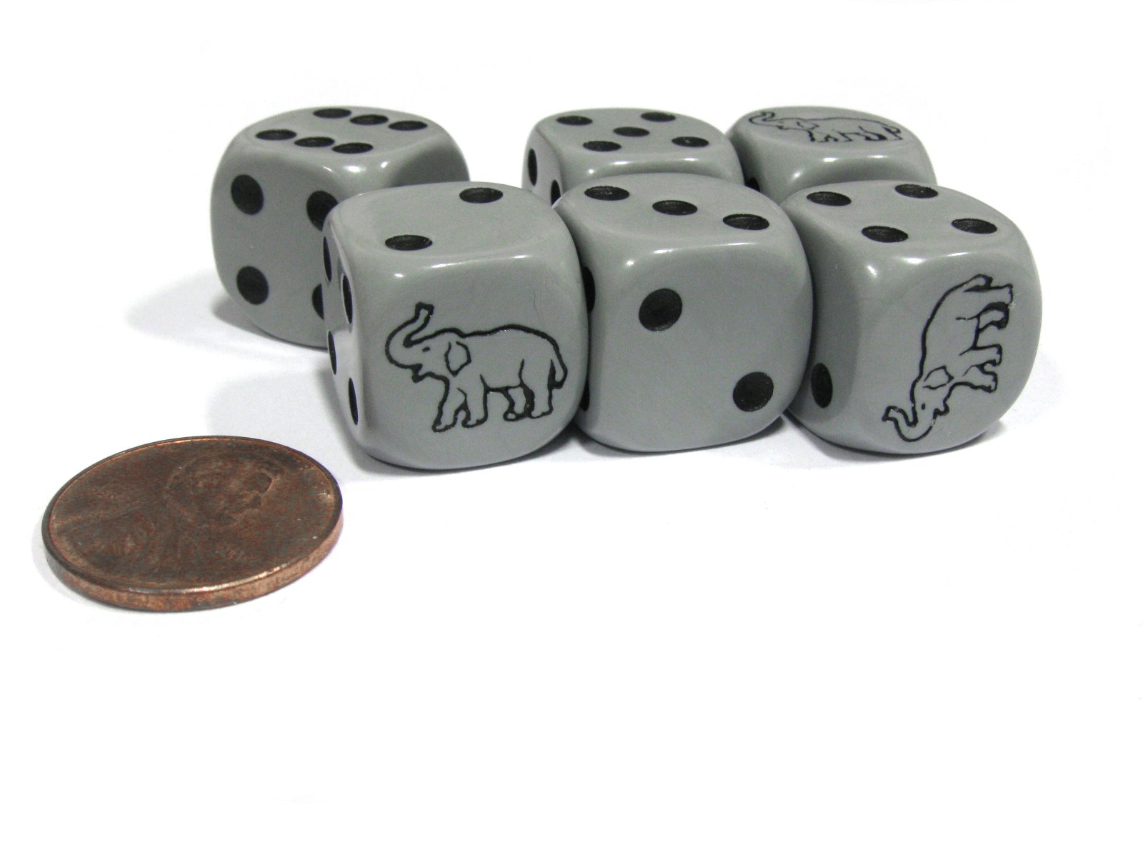 Set of 6 Elephant Dice 16mm D6 Rounded Edges Koplow Dice - Gray with Black Pips by Koplow Games