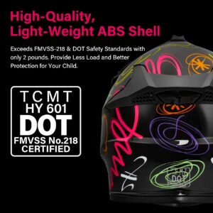 TCMT Dot Youth & Kids Motocross Offroad Street Helmet Green Flame Motorcycle Youth Helmet Dirt Bike Motocross ATV Helmet+Goggles+Gloves M