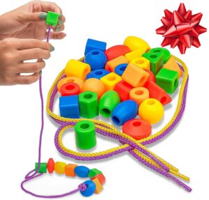 skoolzy 30 pcs lacing beads | motor skills toys for toddlers 3-5 | lacing toy or fine motor skills toys for 3-4 year old | toddler beads perfect as teaching lacing toys | stringing beads for kids 3-5